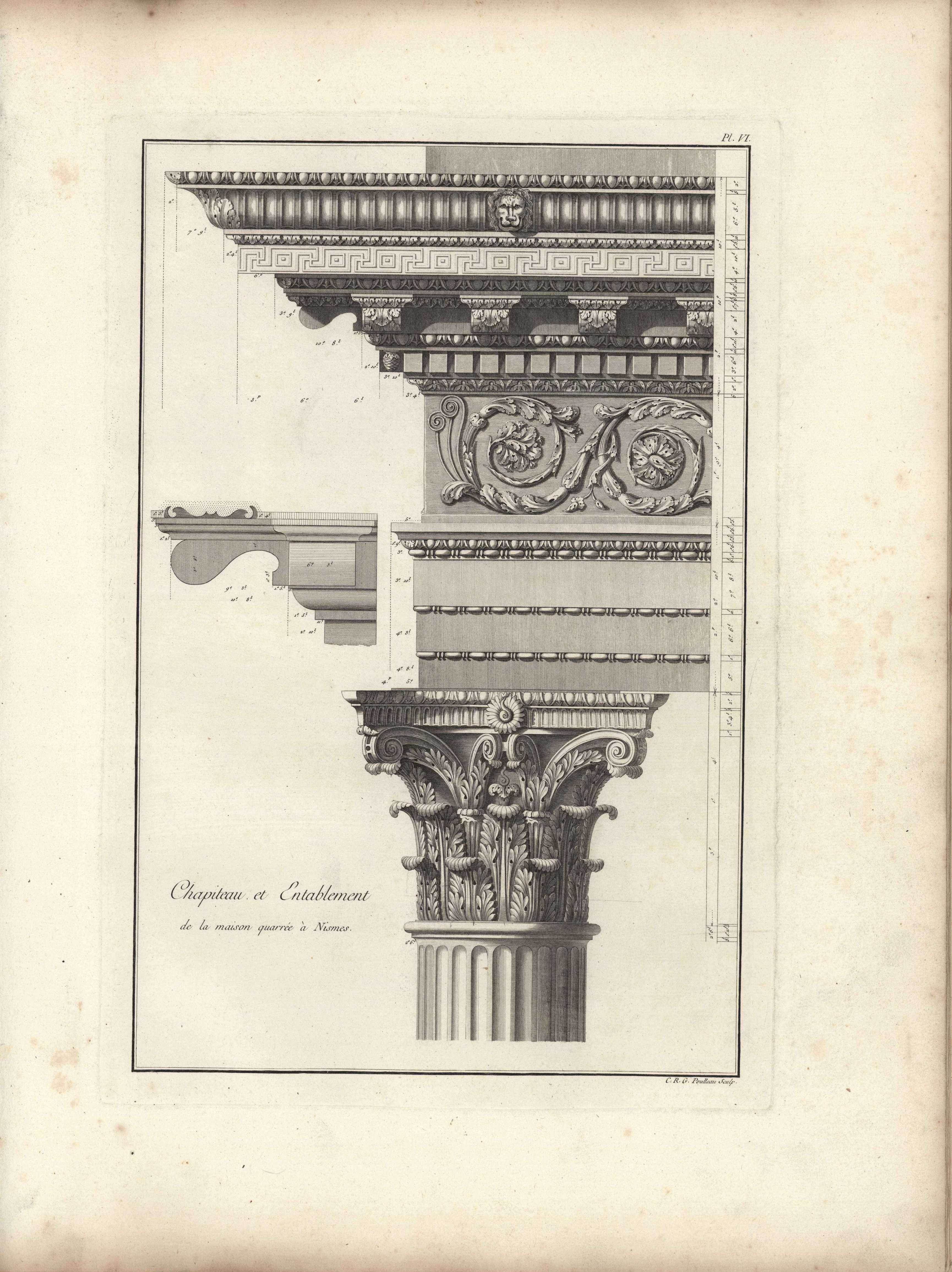 Chapiteau et Entablement de la maison quarrée à Nismes - La Maison Carrée
